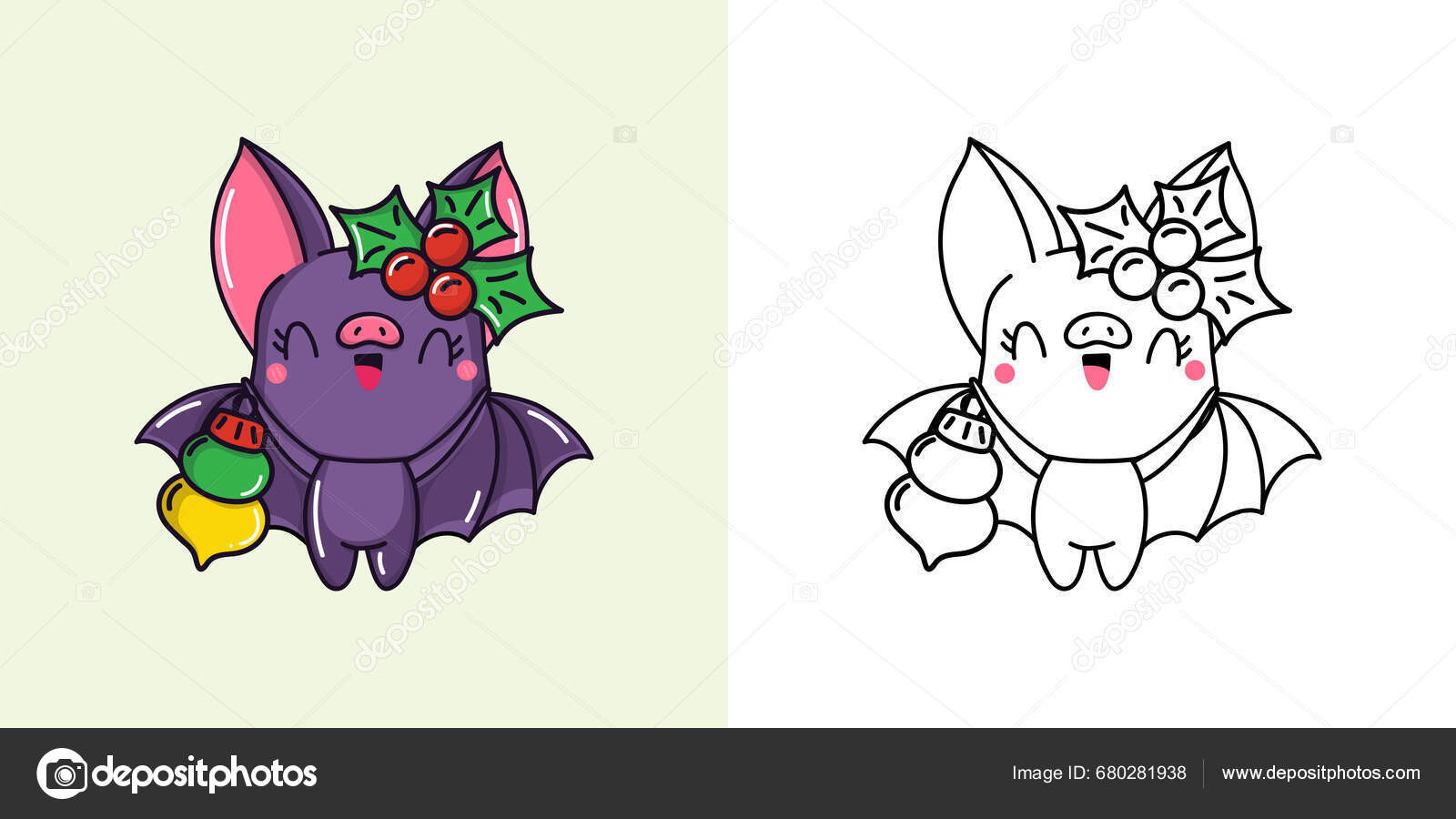 Cute Christmas Bat Clipart Illustration Dan Black White Funny Clip ...