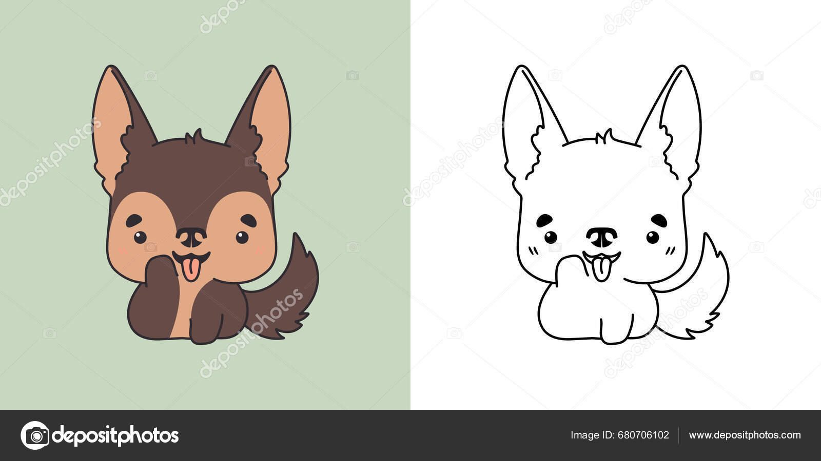 Drăguț Izolat German Shepherd Dog Ilustrație Pentru Pagină Colorat ...