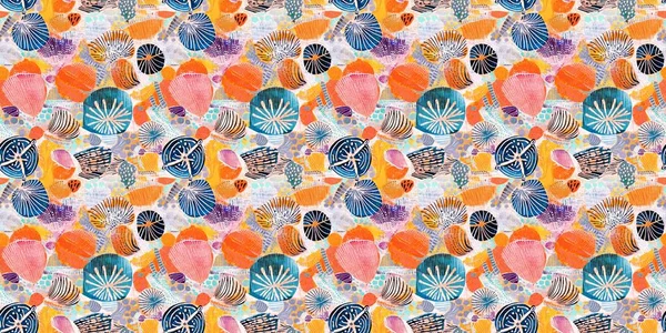 Tropical Modern Seashell Coastal Pattern Clash Fabric Coral Reef Border ...