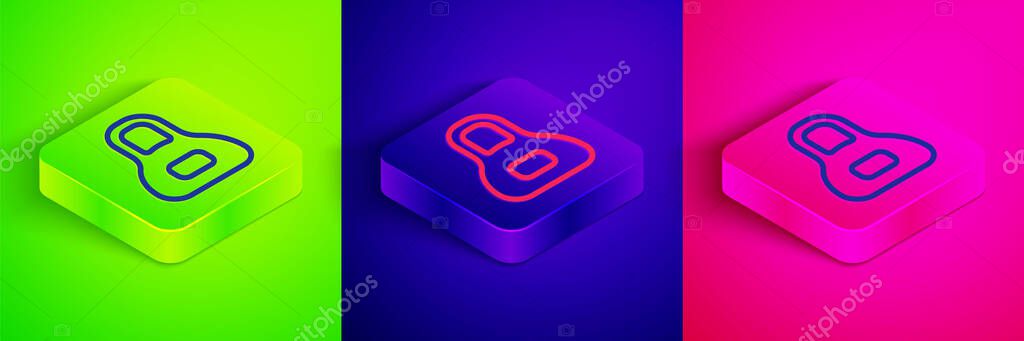 Línea isométrica Icono de peso aislado sobre fondo verde, azul y rosa ...