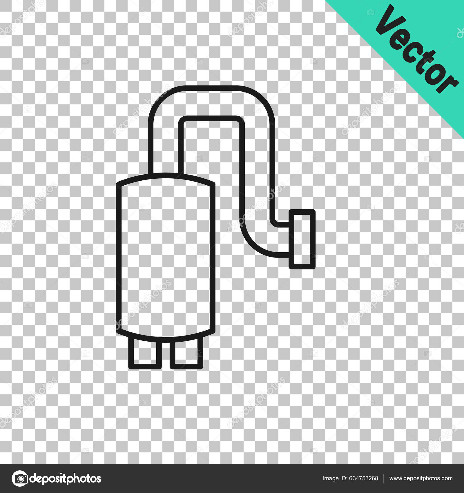 Black Line Car Muffler Icon Isolated Transparent Background Exhaust ...