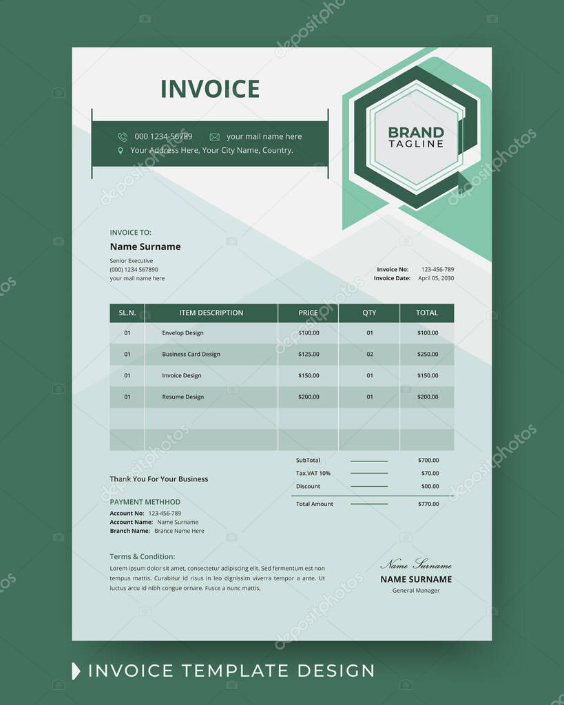 Diseño de factura empresarial creativo y moderno con recibo de precio ...