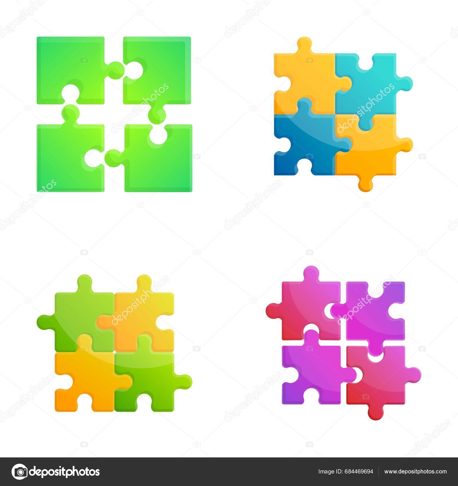 Puzzle Icons Set Cartoon Vector Bright Colorful Puzzle Teamwork Symbol ...