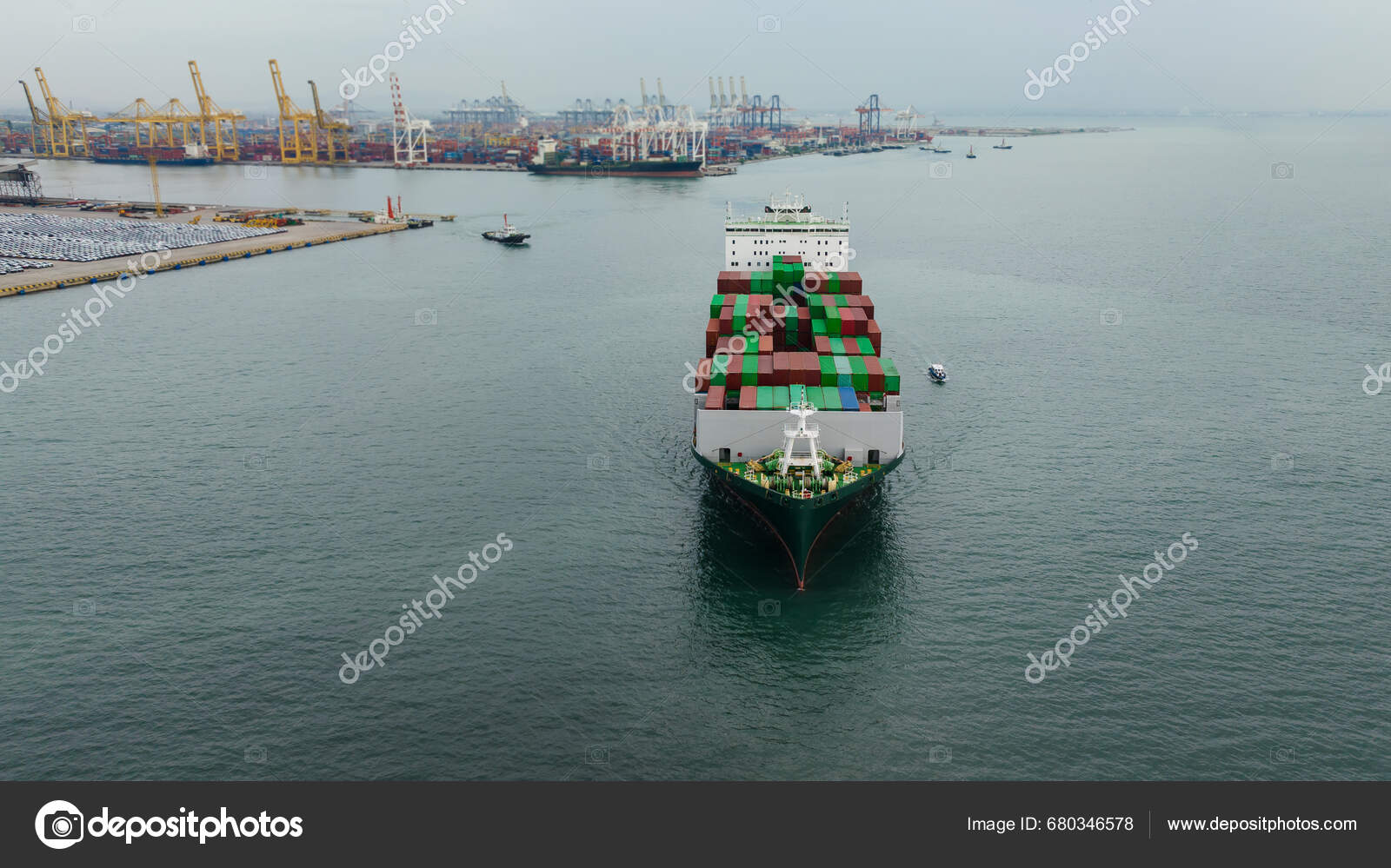Aerial Front View Cargo Container Ship Carrying Sea Import Export Stock ...