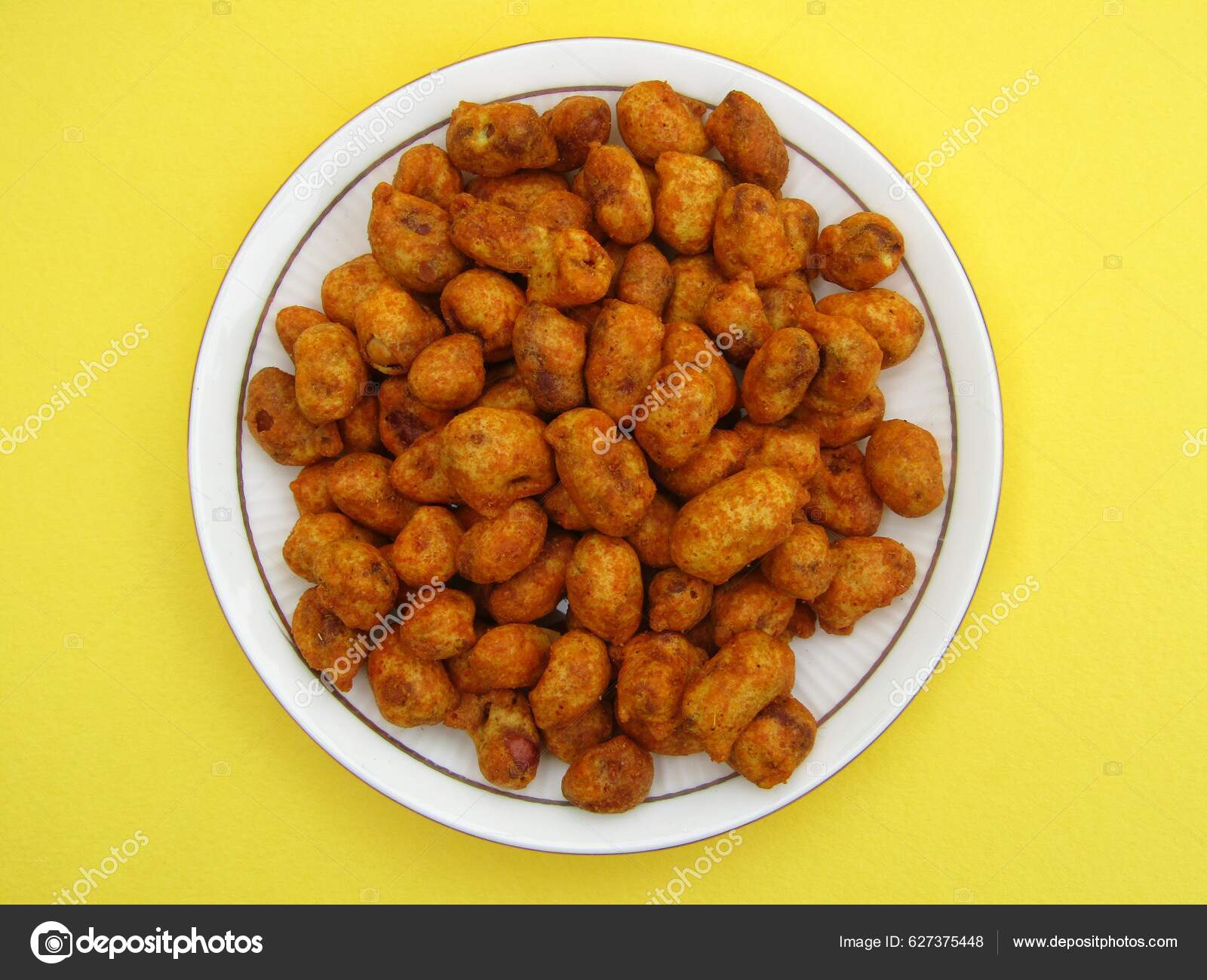 Indian Snacks Food Masala Peanuts Plate Yellow Background — Stock Photo ...