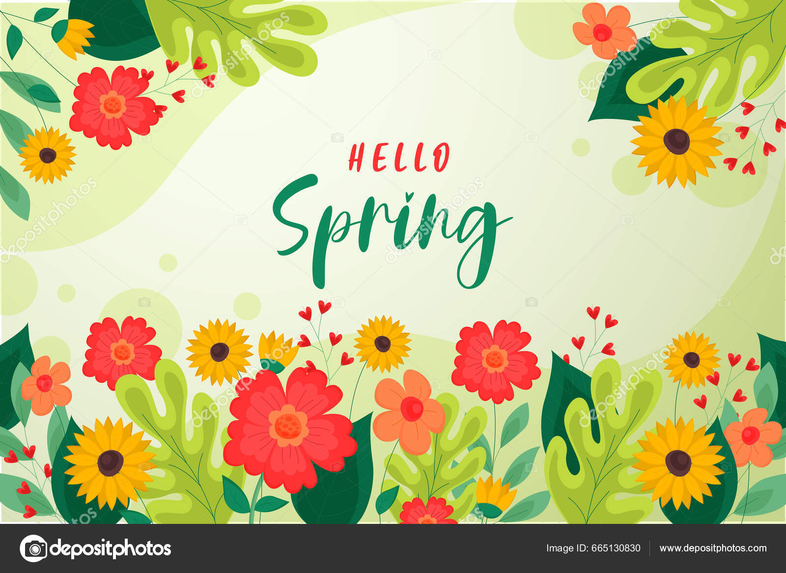 Hello Spring Vector Greetings Design Spring Text Colorful Flower ...