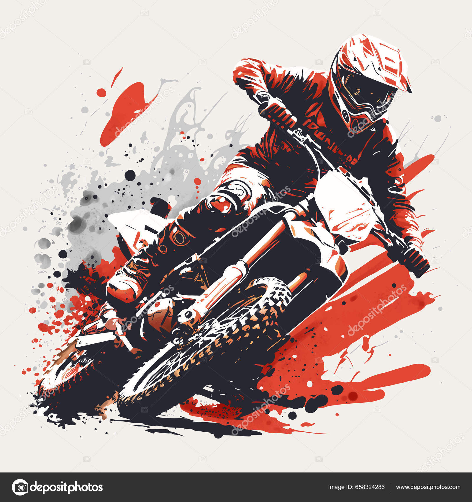Motocross Rider Vector Illustration Grunge Brush Background Stock ...