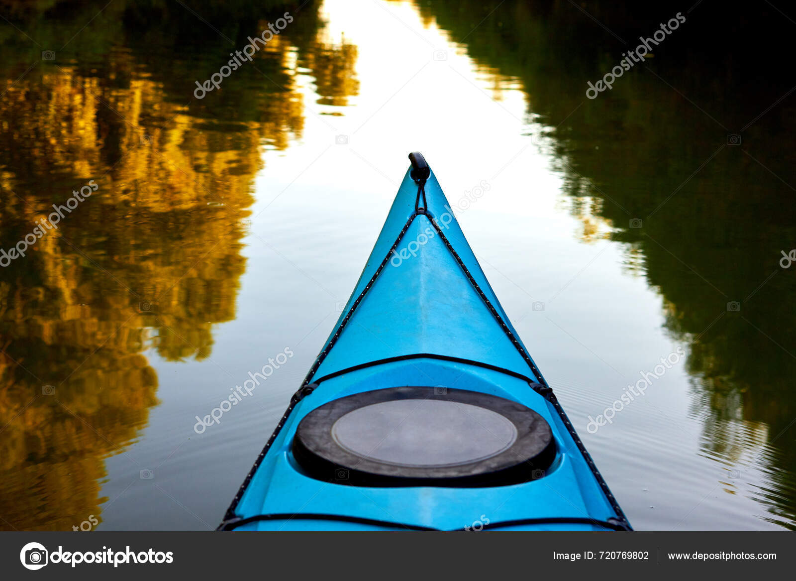 Nose Prow Bow Blue Kayak Reflection Trees Danube River — Stock Photo ...