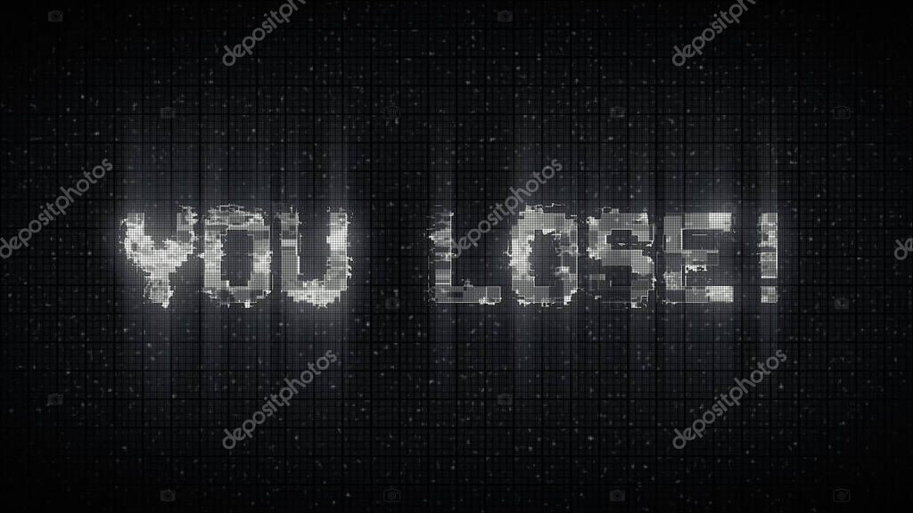YOU LOSE! text with glitch background concept for video games screen 2024