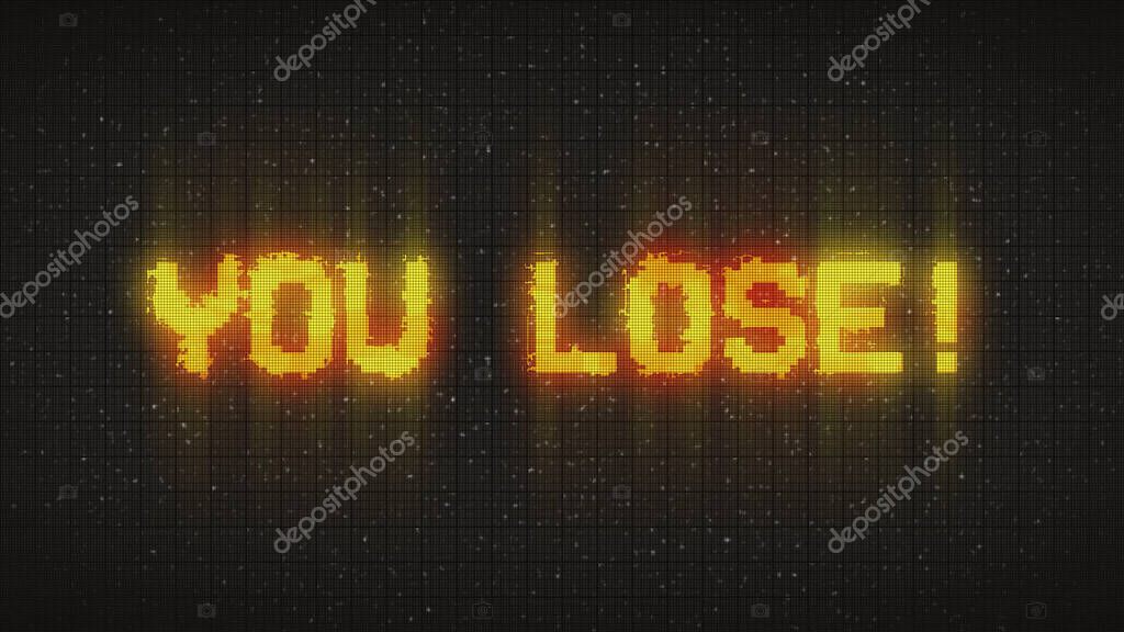 YOU LOSE! text with glitch background concept for video games screen 2023