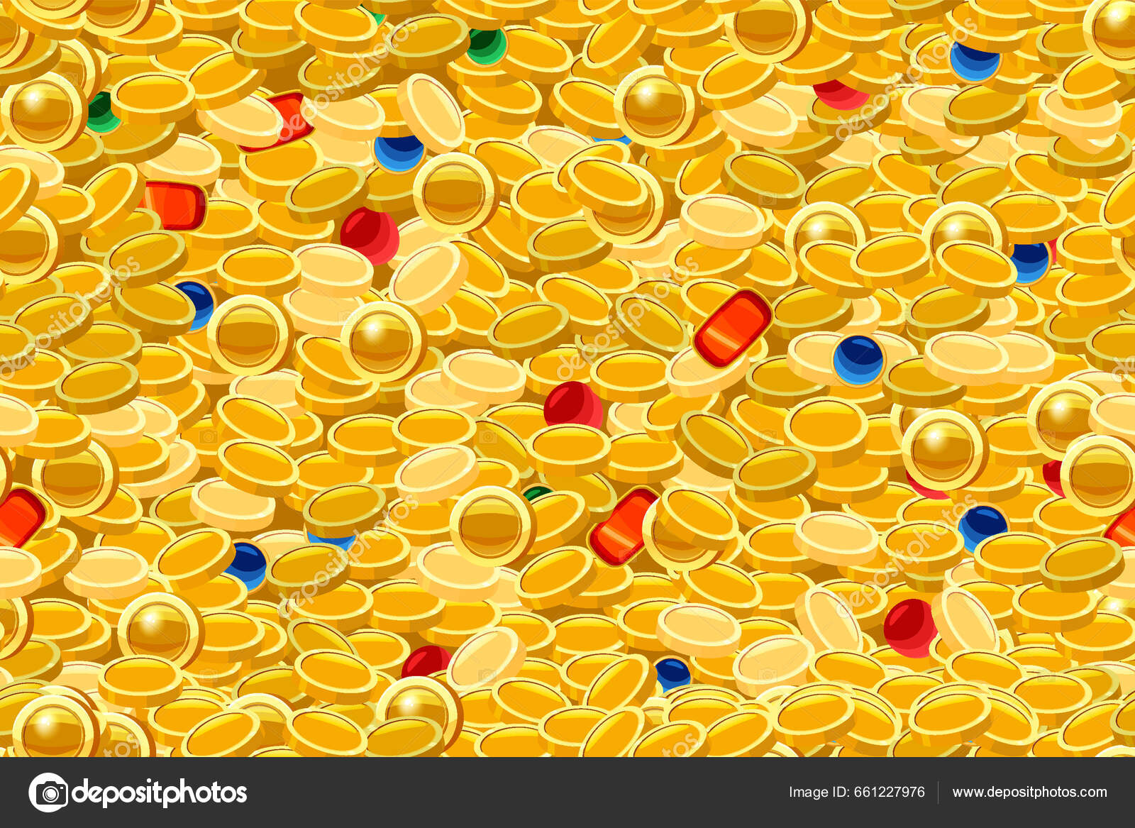 Gold Coin Seamless Pattern Background Pile Gold Coins Gem Stones Stock ...