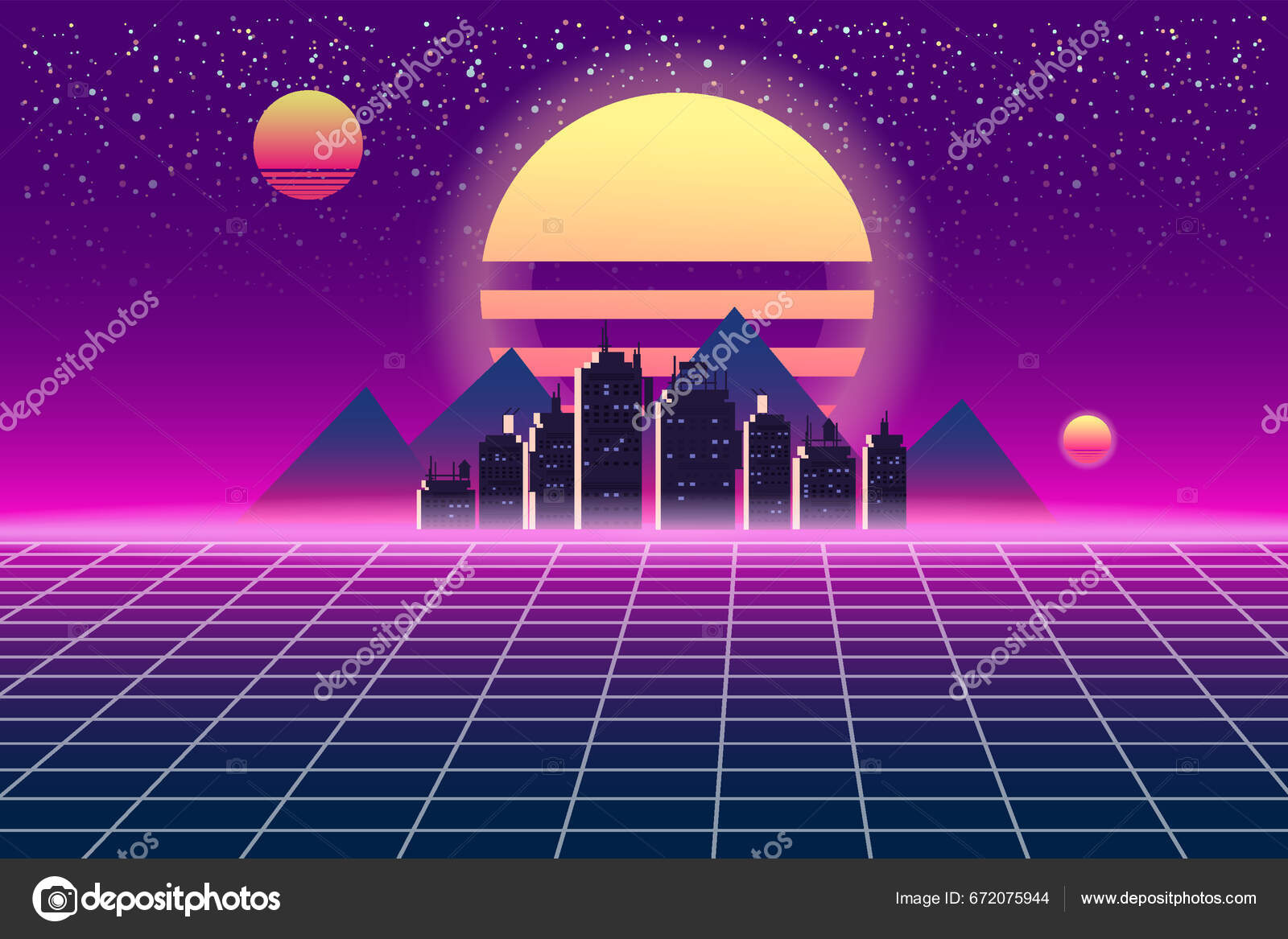 Retrowave Banner Vaporwave Aesthetic Background Futuristic City Grid ...