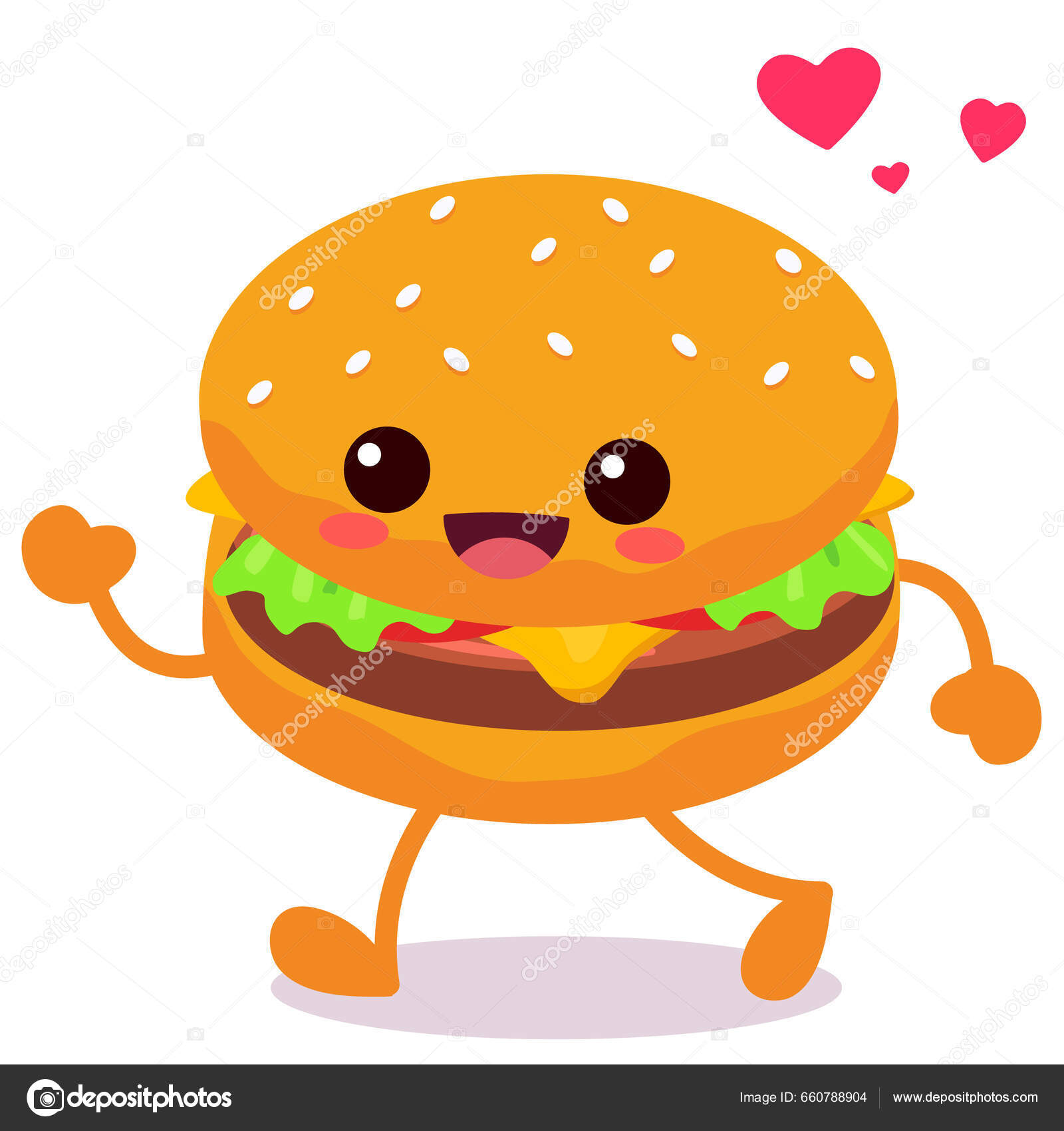 Selamat Tersenyum Kawaii Burger Lucu Desain Ikon Ilustrasi Karakter ...