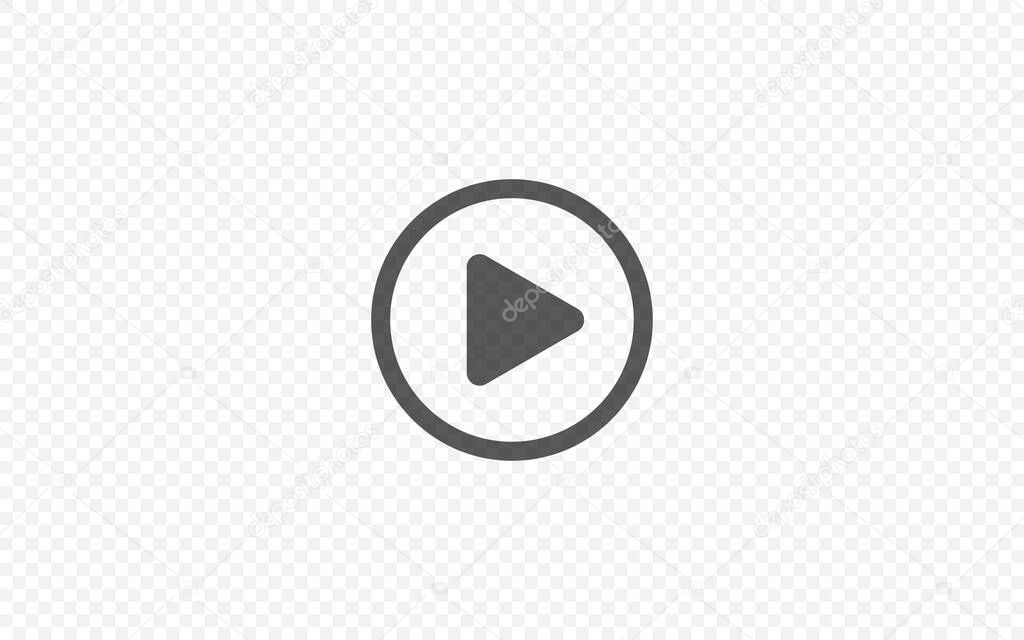 Play button icon on transparent background. Video player sign. Circle start arrow symbol in ...