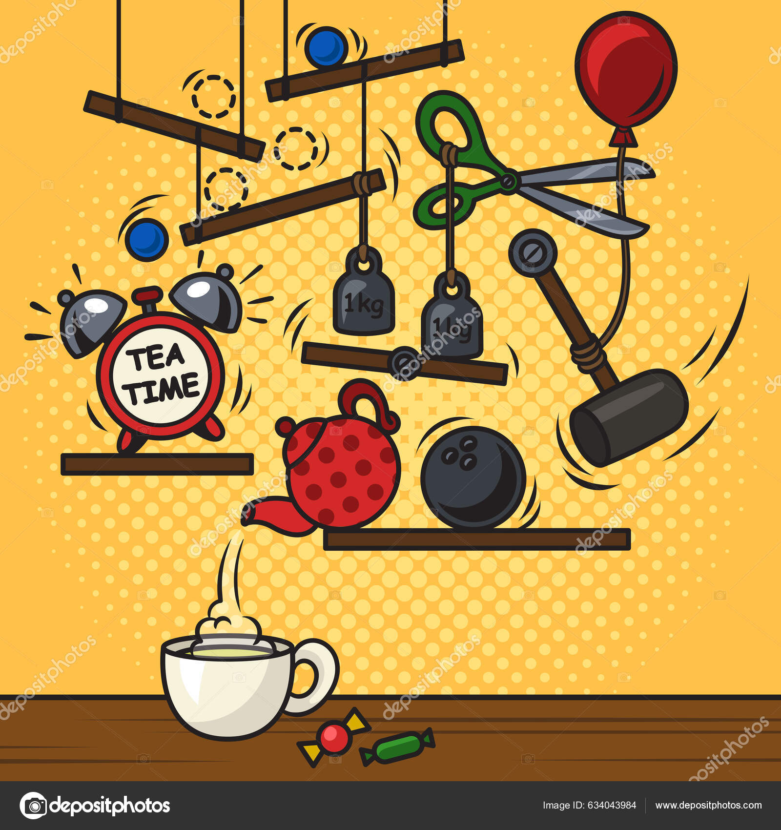 Rube Goldberg Chain Reaction Machine Pinup Pop Art Retro Raster Stock ...