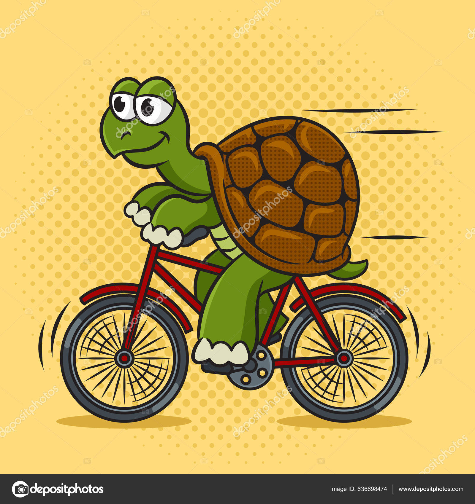 Cartoon Turtle Riding Bike Pinup Pop Art Retro Raster Illustration ...