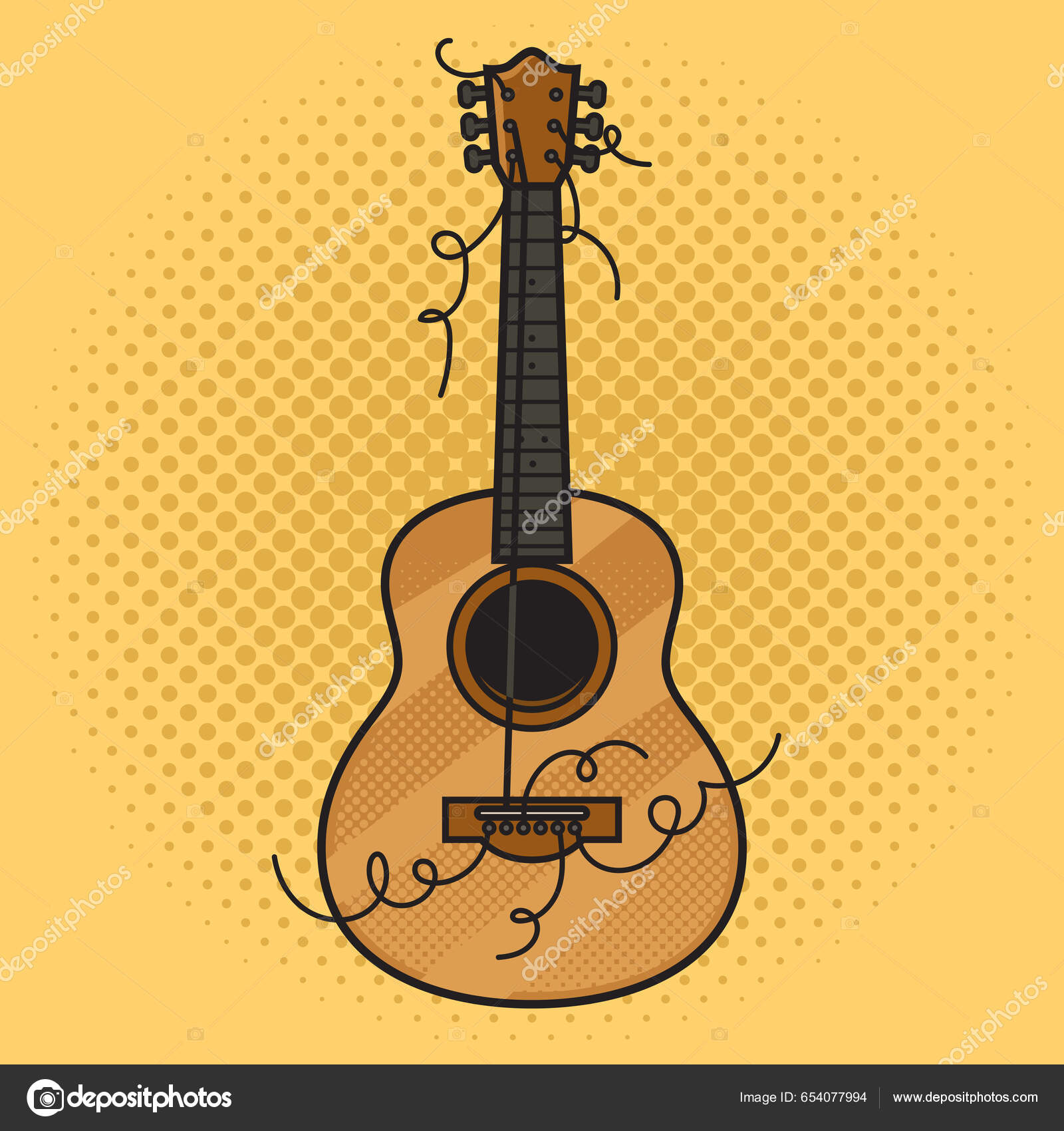 Guitar Torn Strings Pinup Pop Art Retro Raster Illustration Comic Stock ...
