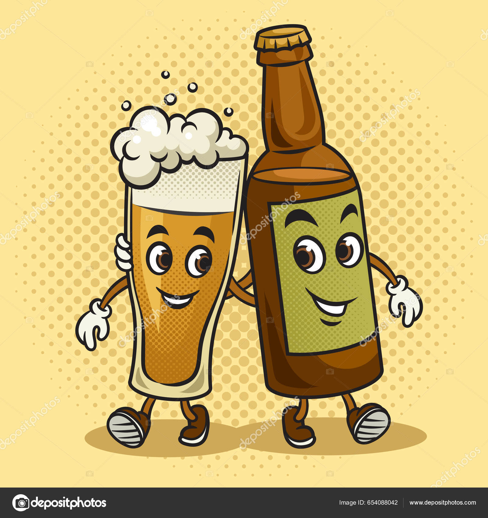 Caminar Vaso Dibujos Animados Cerveza Con Amigos Botella Cerveza Pinup ...