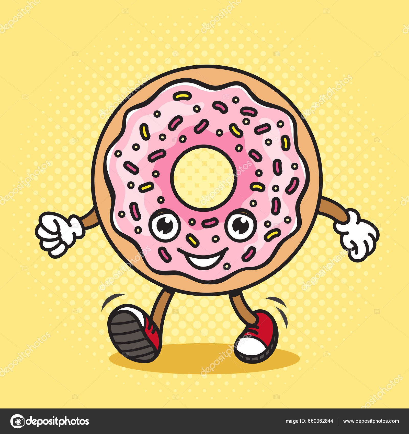 Cartoon Donut Caminha Seus Pés Pinup Pop Arte Retro Vetor imagem ...