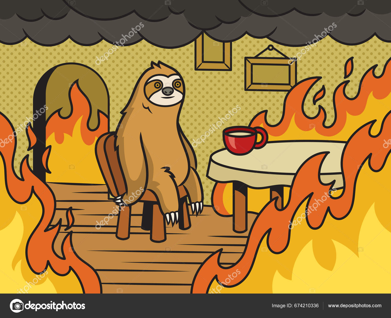 Sloth Fire Meme Fine Pinup Pop Art Retro Raster Illustration — Stock ...