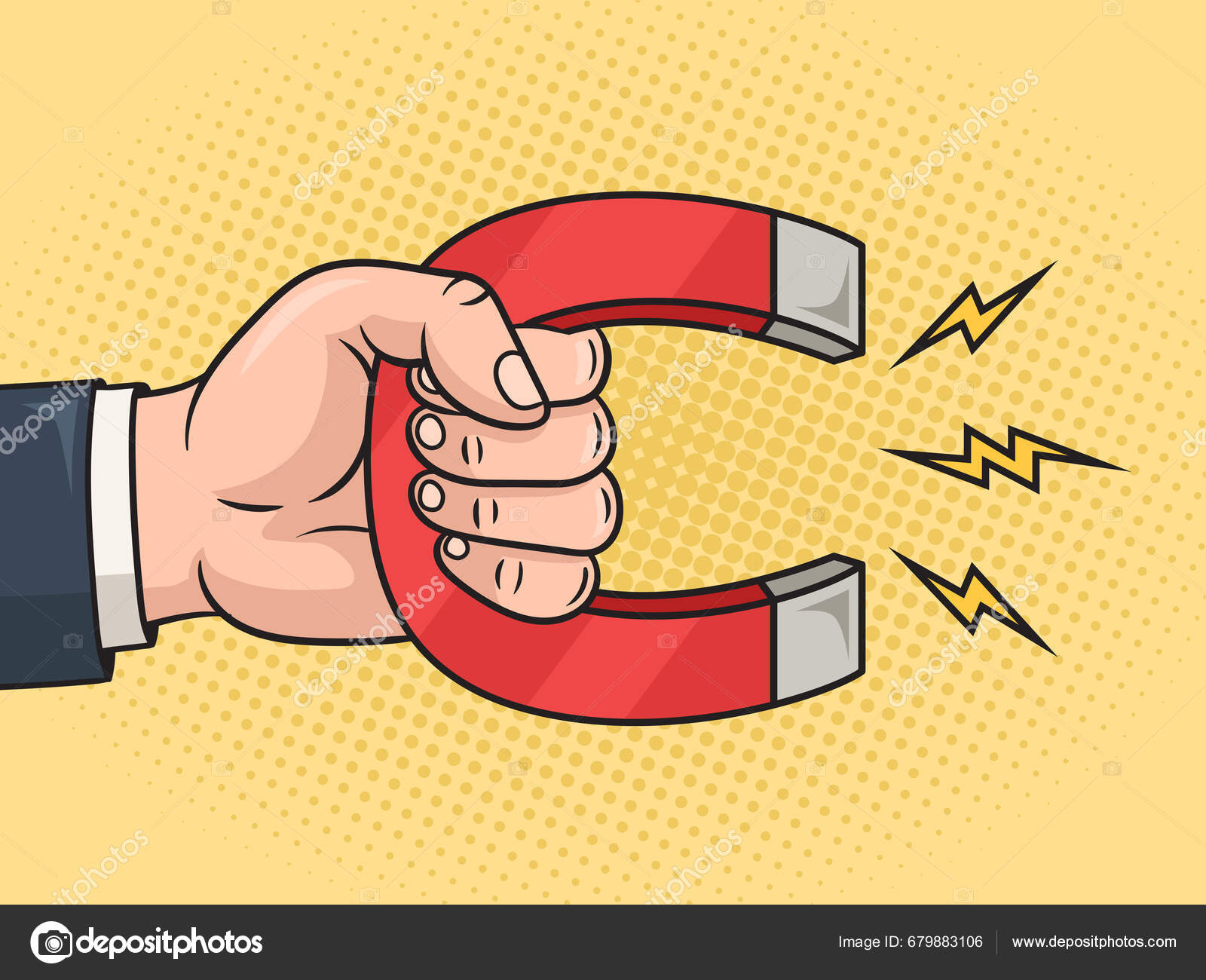 Mano Con Imán Pinup Arte Pop Ilustración Raster Retro Imitación — Foto ...