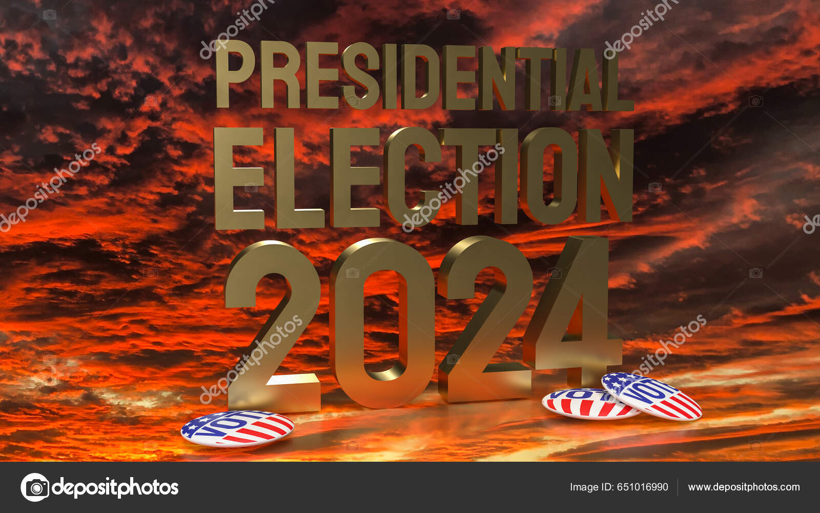 Twilight Sky Gold Text Presidential Election 2024 Vote Concept ...