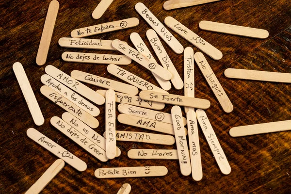 Wooden Sticks Written Messages Joy Sadness Strength Crying Anger ...
