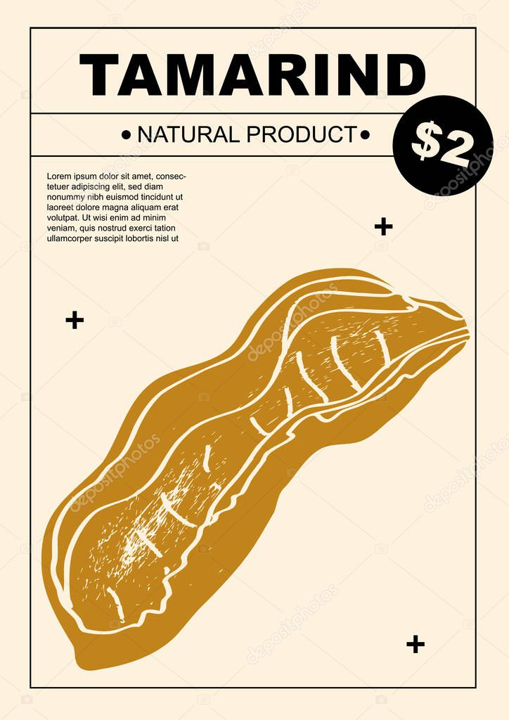 Tamarindo. Conjunto de carteles de frutas y cítricos en un diseño ...