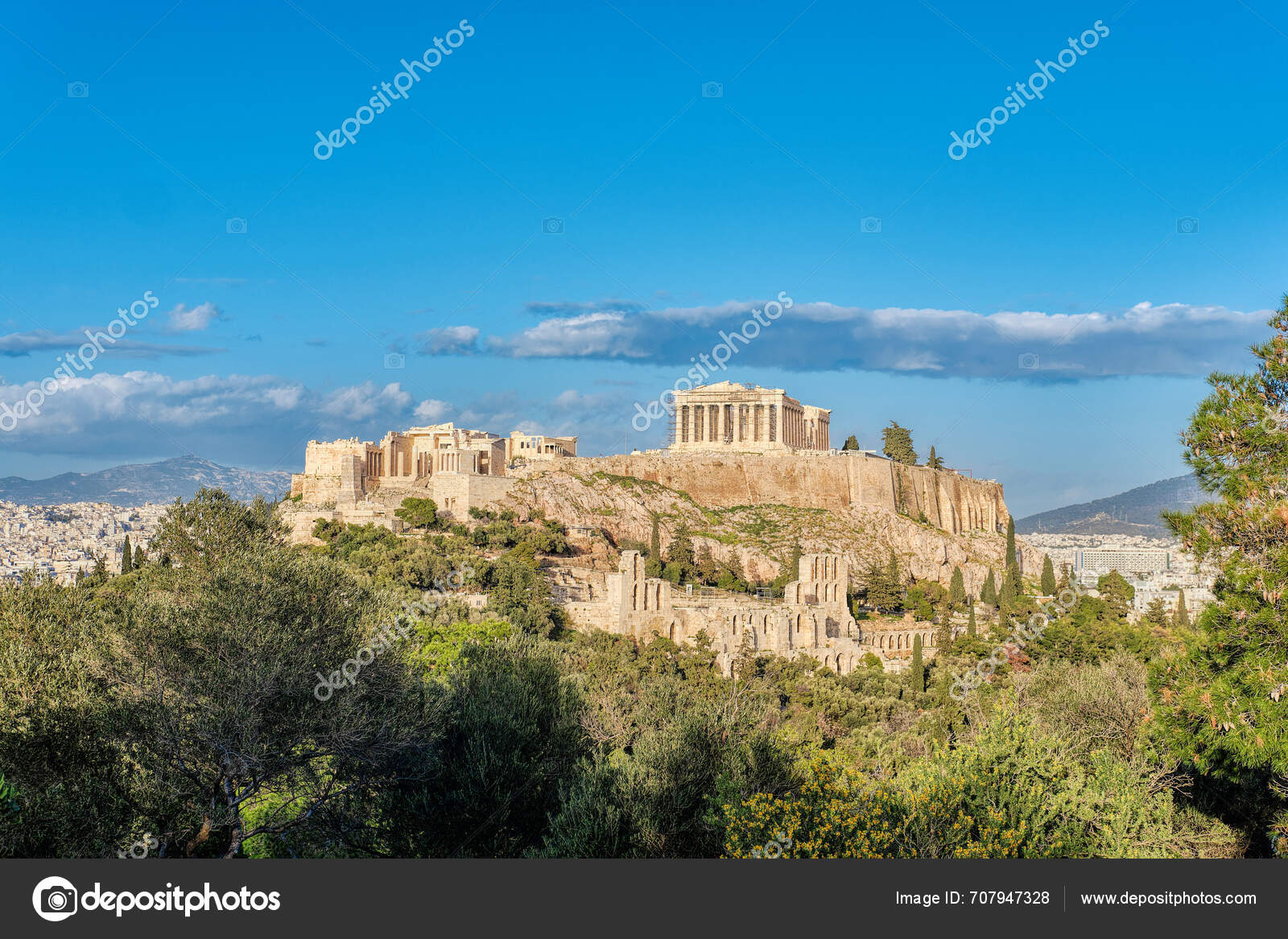 Athén Görögország 2024 Március Akropolisz Parthenonnal Herodion ...