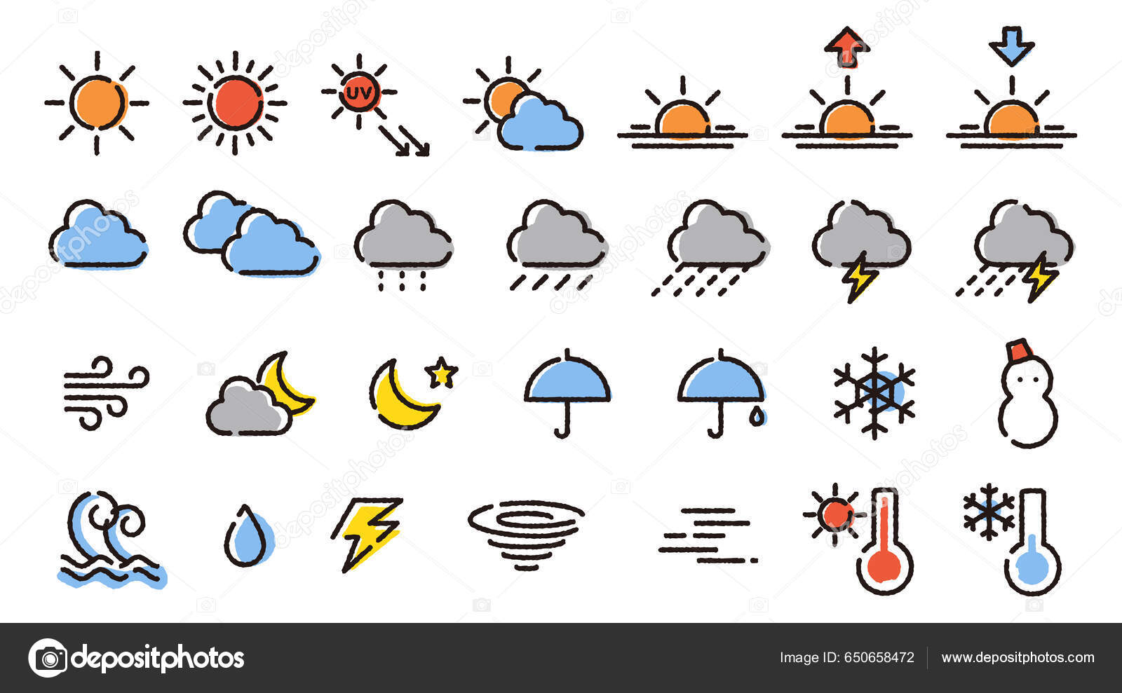 Cute Hand Drawn Wind Weather Icon Set Easy Use Vector Stock Vector by ...