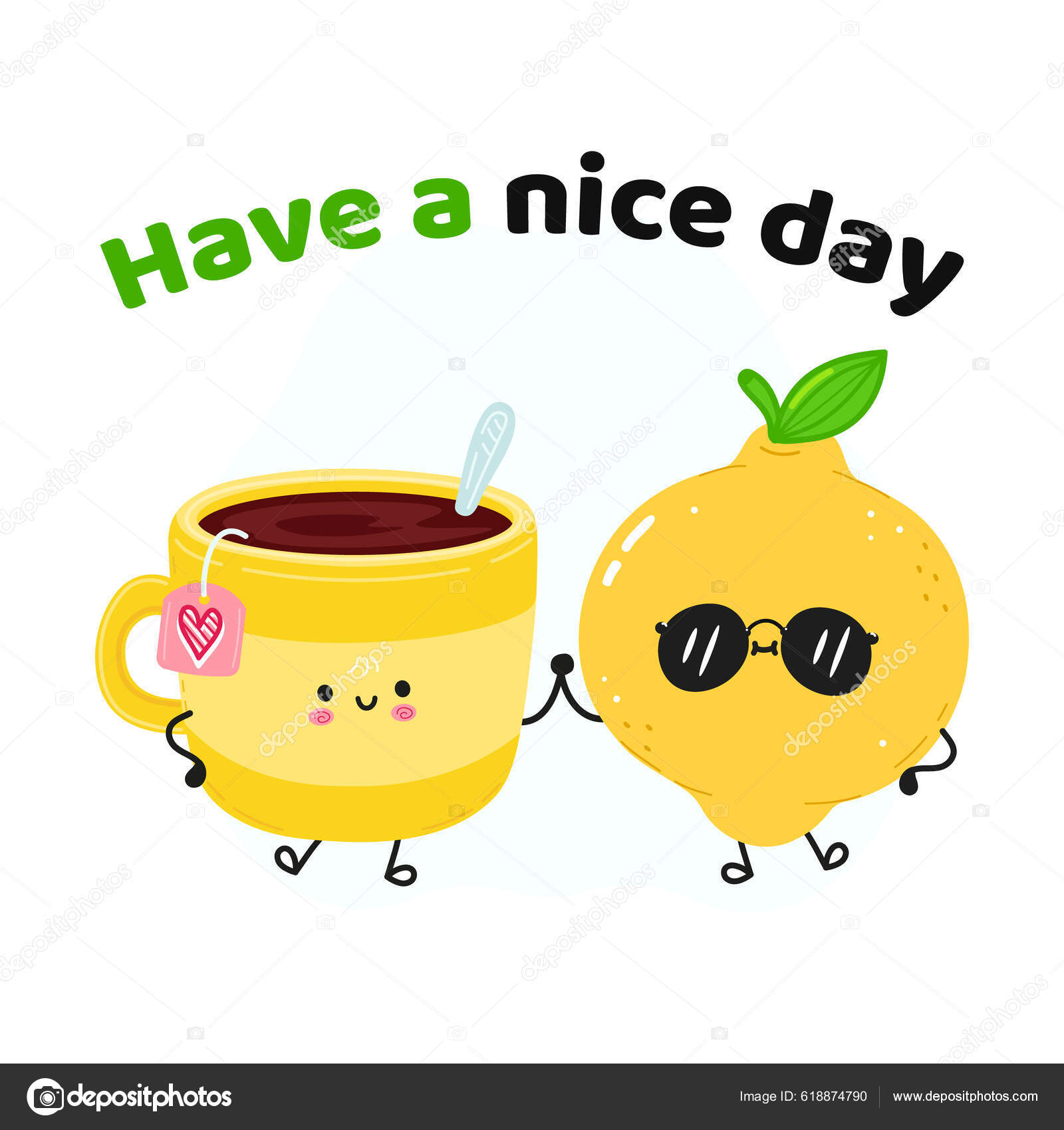 Cute Happy Cup Tea Lemon Card Vector Hand Drawn Doodle Stock Vector by ...