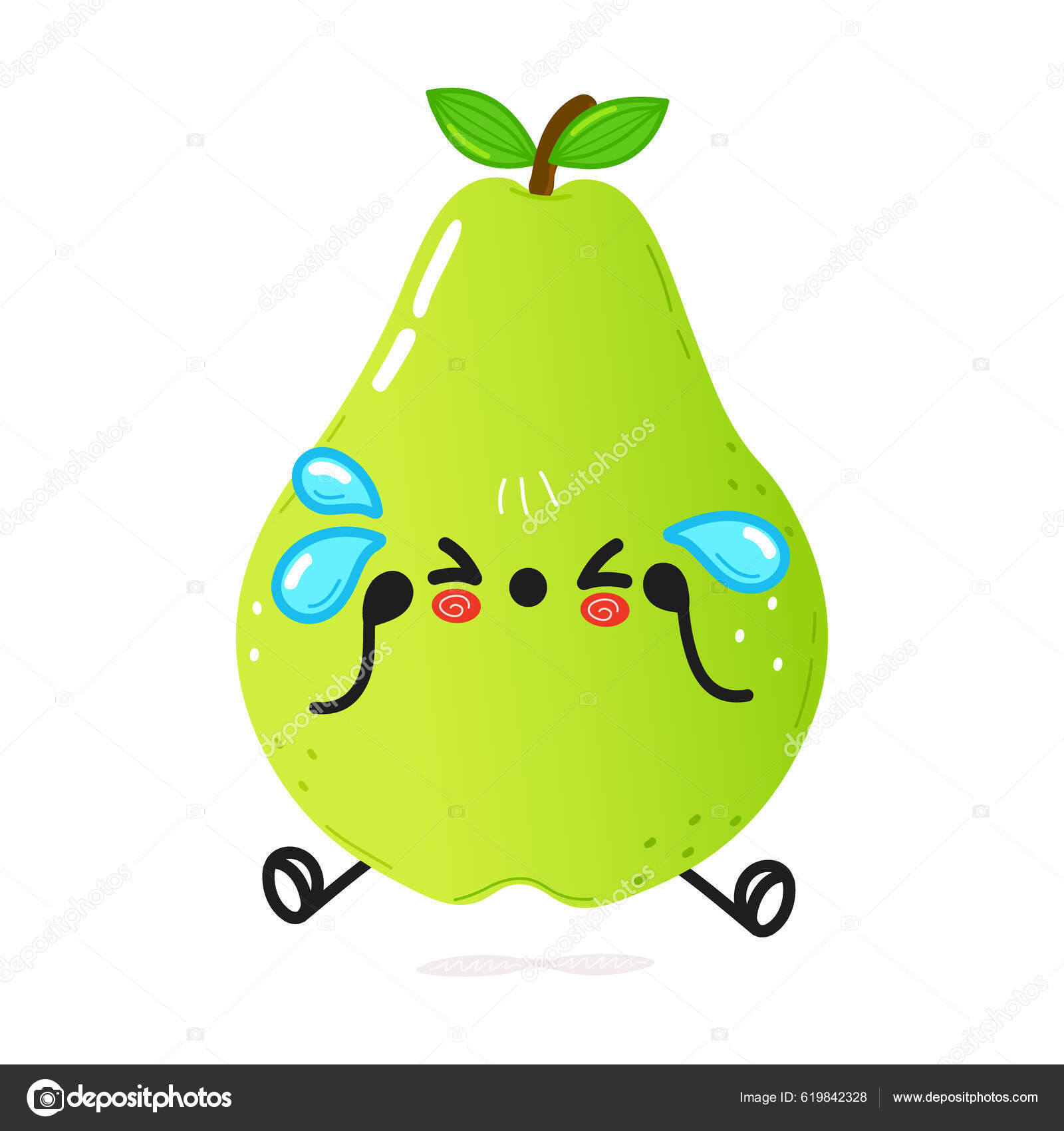 Cute Sad Pear Character Vector Hand Drawn Cartoon Kawaii Character ...