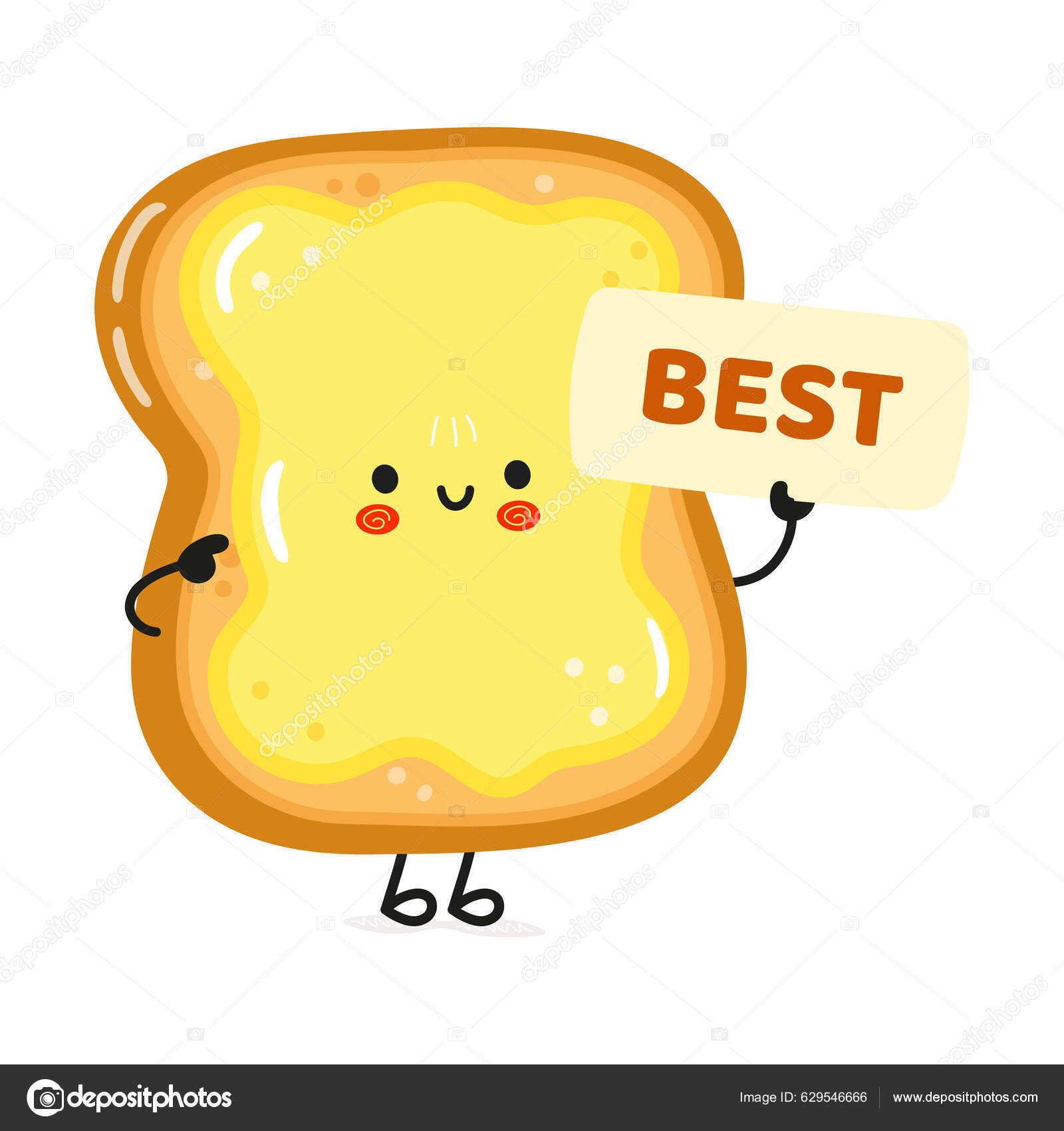 Sliced Toast Bread Butter Poster Character Vector Hand Drawn Cartoon ...