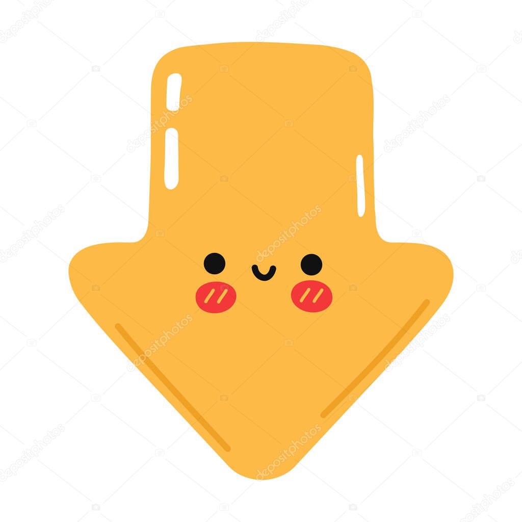 Lindo icono divertido flecha amarilla. Vector dibujado a mano caricatura kawaii carácter icono ...