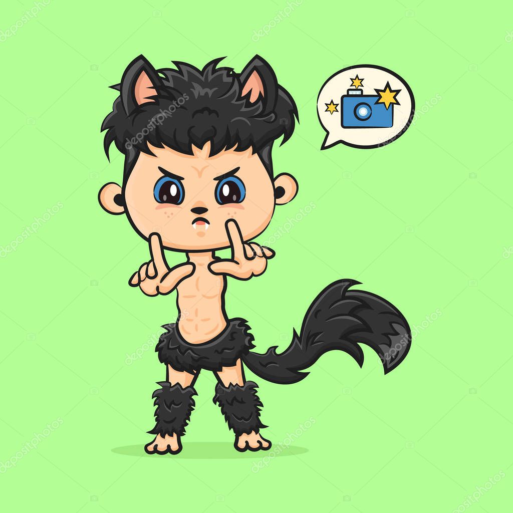 Lindo Hombre Lobo Vector Ilustración Icono Dibujos Animados Concepto ...