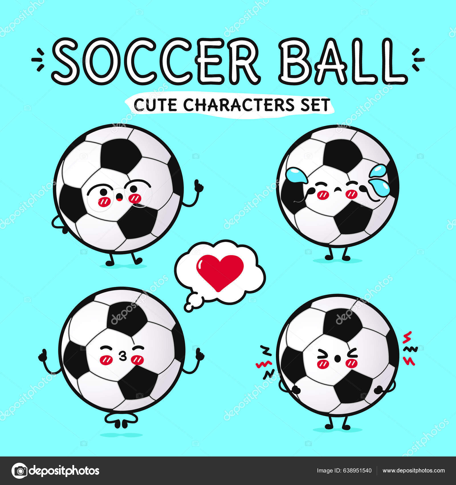Funny Cute Happy Soccer Ball Characters Bundle Set Vector Hand Stock ...