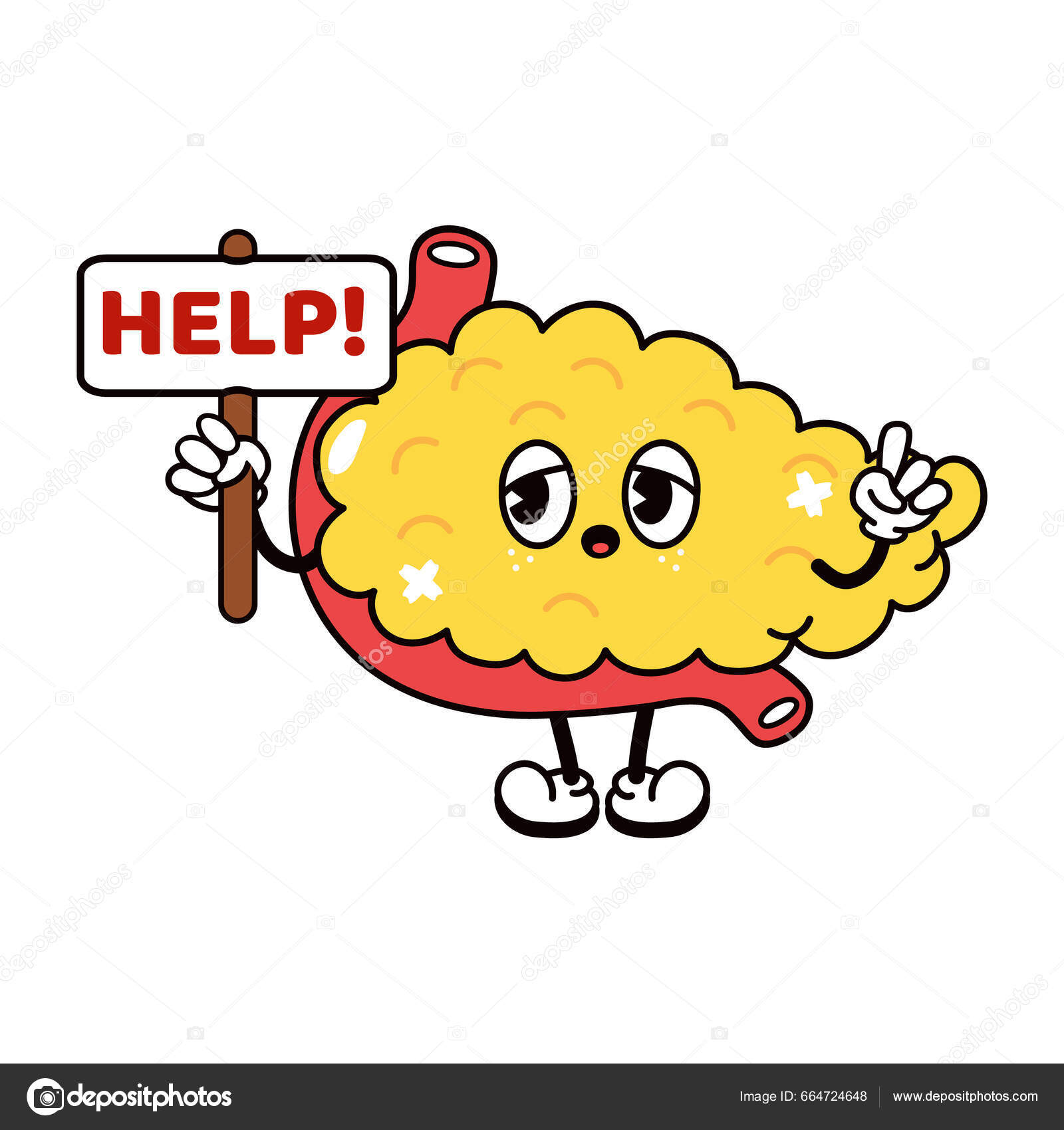 Cute Funny Pancreas Inscription Help Character Vector Hand Drawn ...