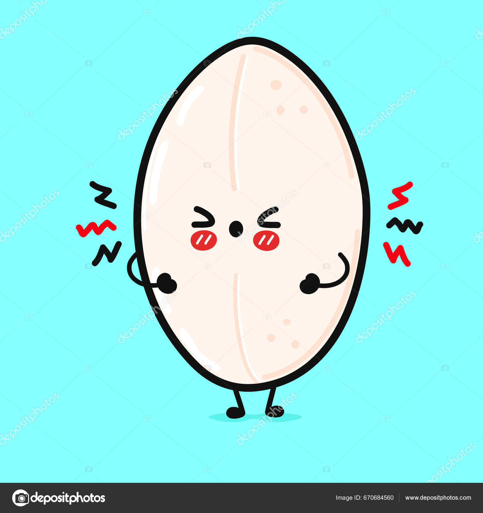 Cute Rice Character Vector Hand Drawn Cartoon Kawaii Character ...