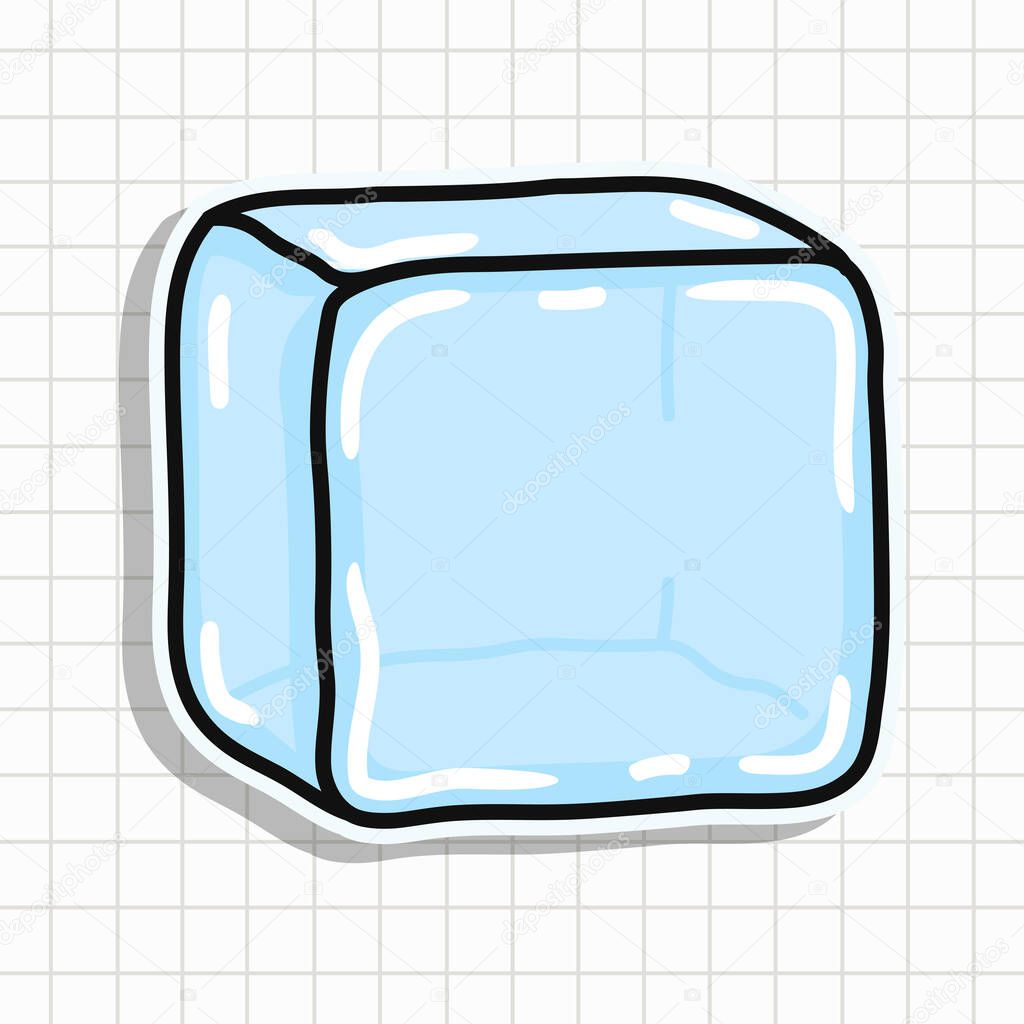 Lindo Personaje Etiqueta Engomada Ice Cube Vector Dibujado Mano ...