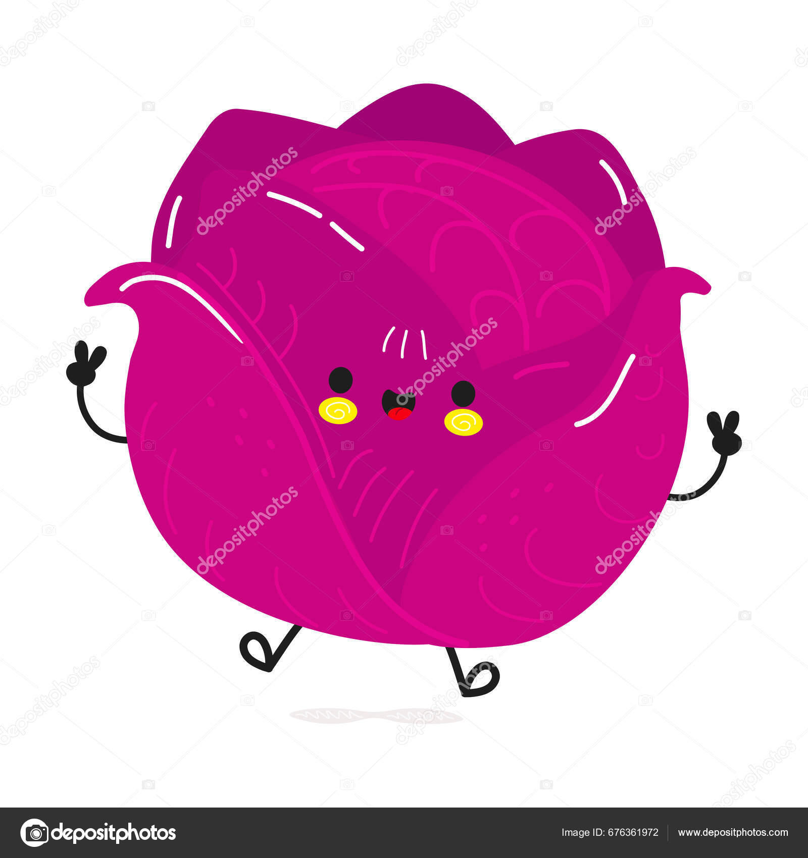 Lindo Divertido Repollo Rojo Saltando Carácter Vector Dibujado Mano ...