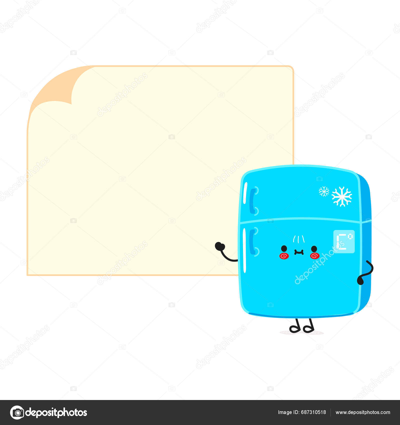 Refrigerator Poster Character Vector Hand Drawn Cartoon Kawaii ...