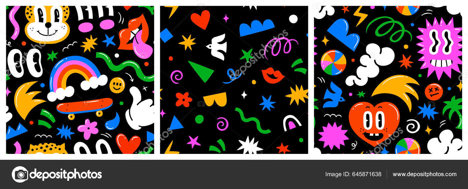 Colorful Retro Cartoon Doodle Seamless Pattern Illustration Vintage ...