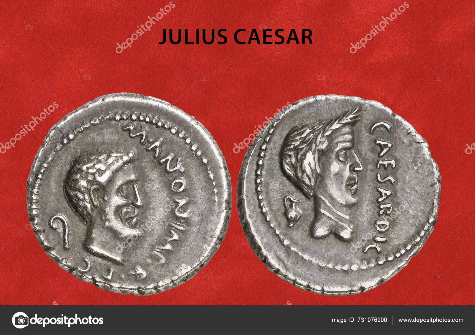 Silver Coin Ancient Rome Features Profile Julius Caesar One Side ...