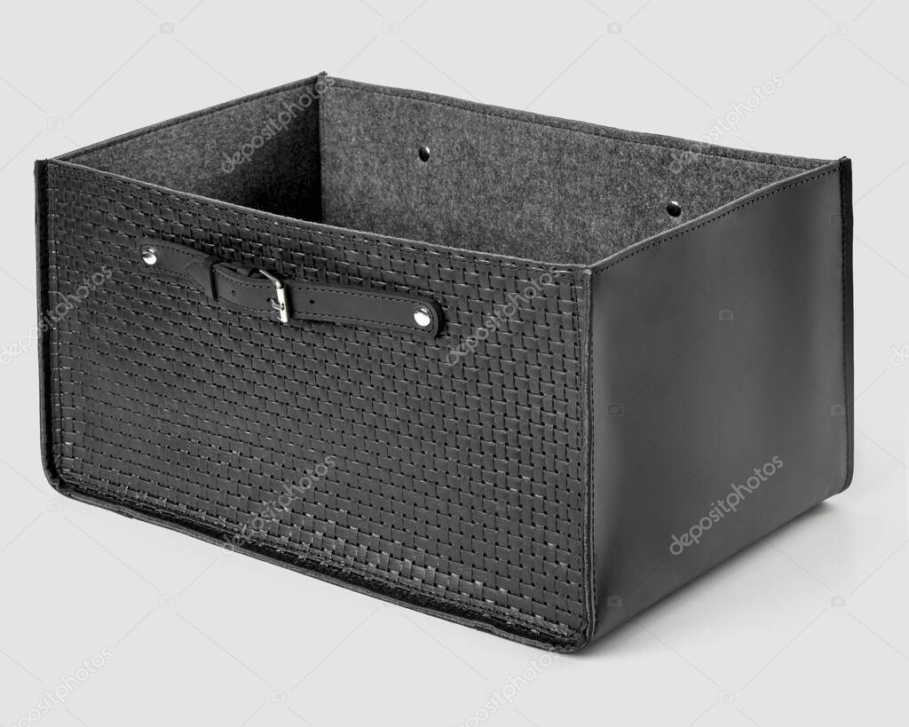 Cómodo cubo de almacenamiento funcional con exterior de cuero trenzado ...