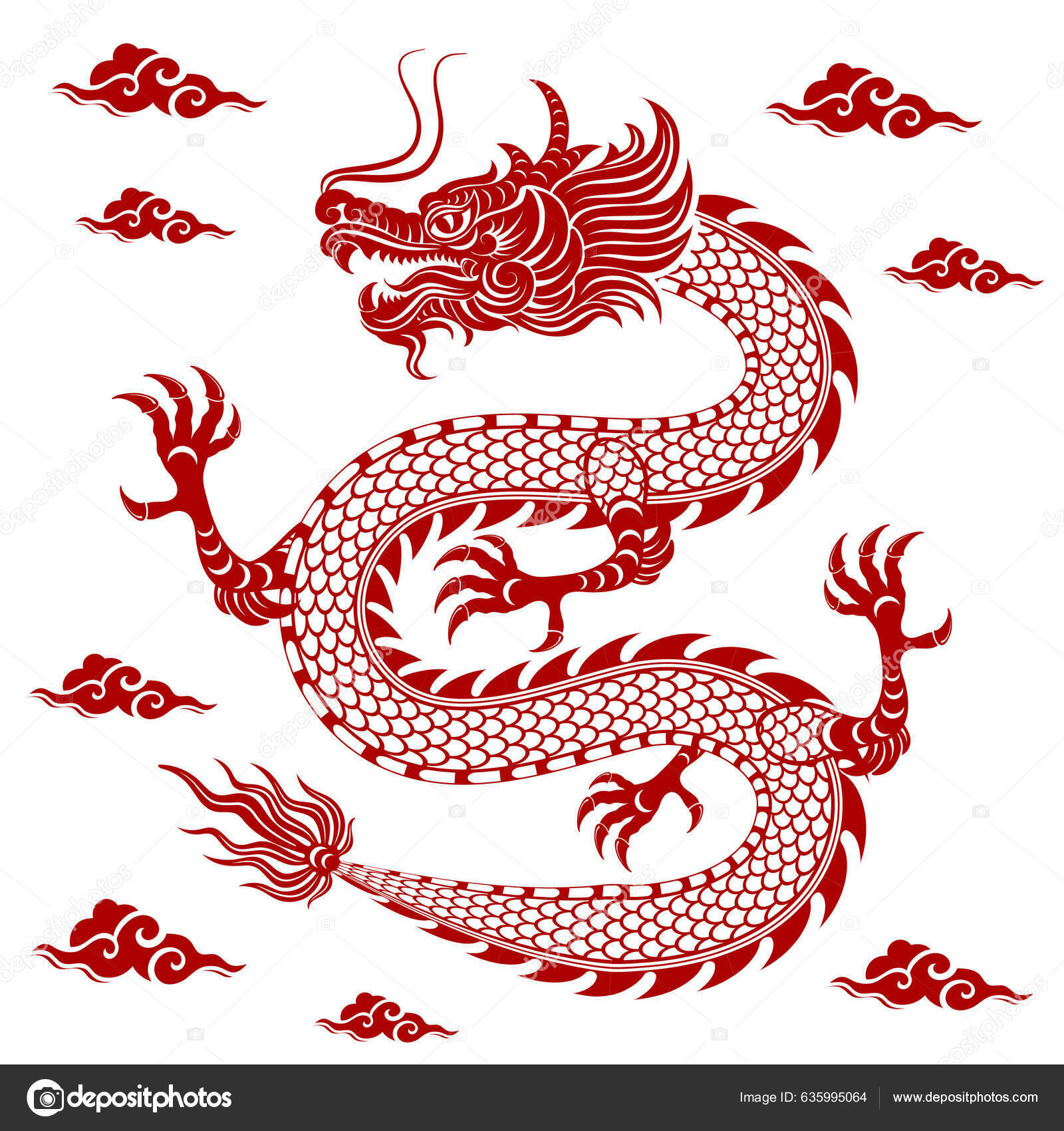Naga Cina Merah Tradisional Vektor Stok oleh ©TASEEFA.studio 635995064