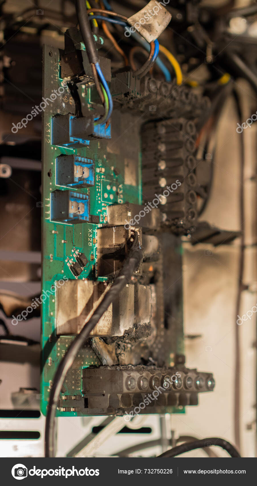 Electrical Board Clear Signs Fire Damage Including Burn Marks Melted ...