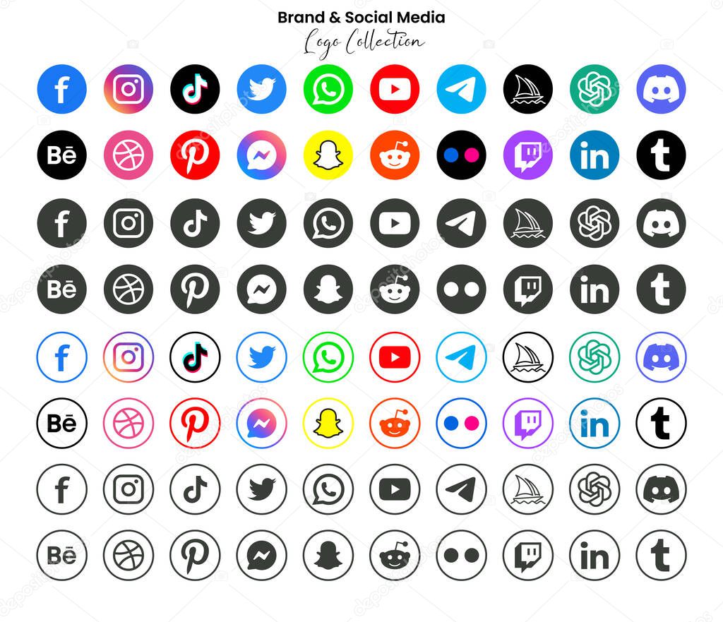 Símbolos populares de redes sociales, colección de iconos de logotipo de redes sociales ...