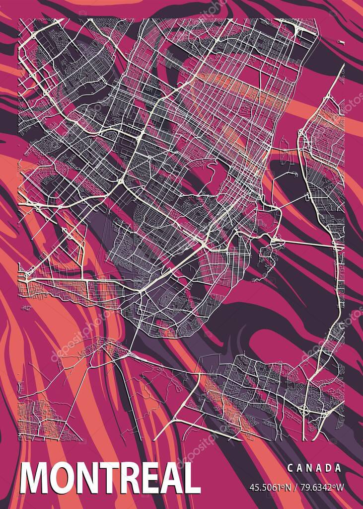 Montreal - Canadá Amaranth Marble Map es un hermoso estampado de las ...