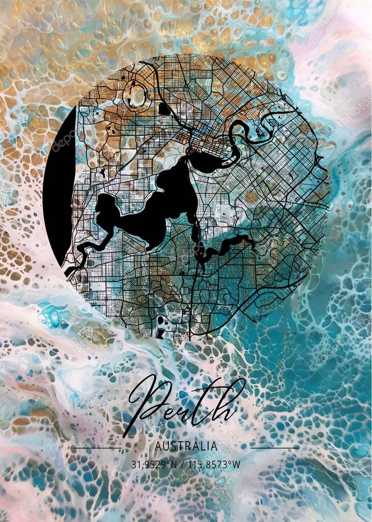Perth Avustralya Strelitzia Mermer Haritası Dünyanın Ünlü Şehirlerinin ...