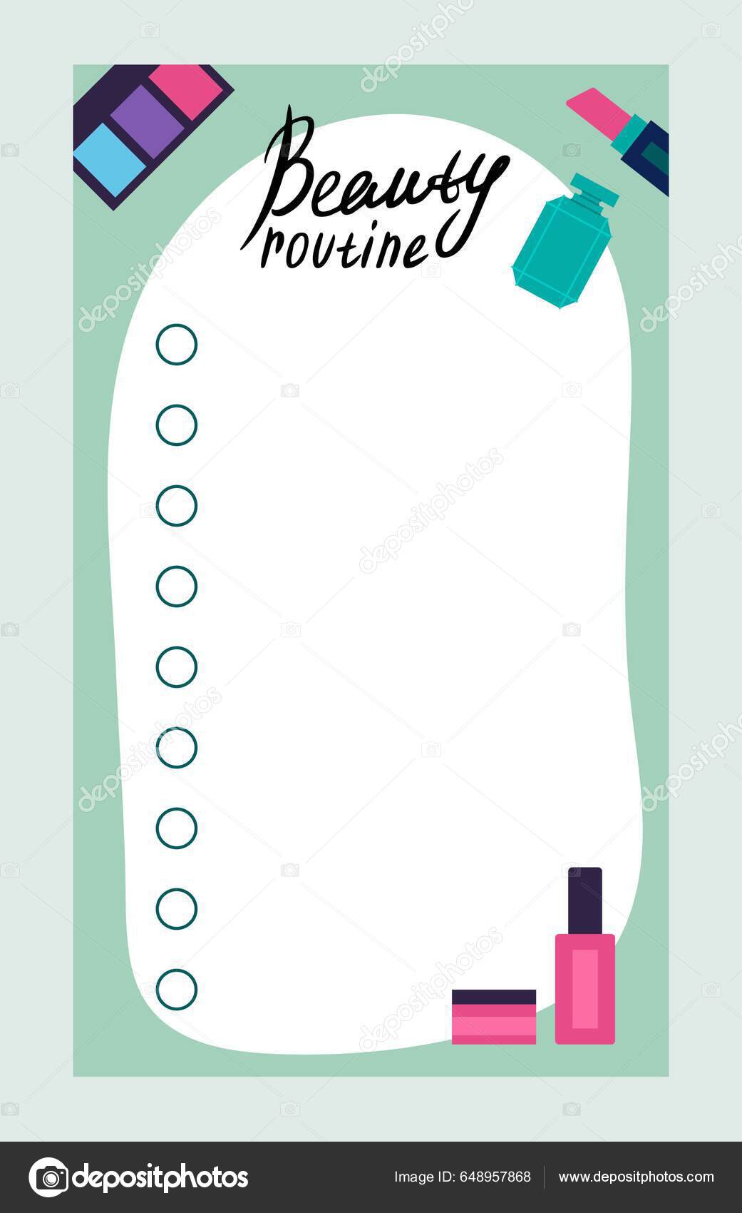 Weekly Daily Planner Beauty Routine List Template Decorated Cosmetics ...